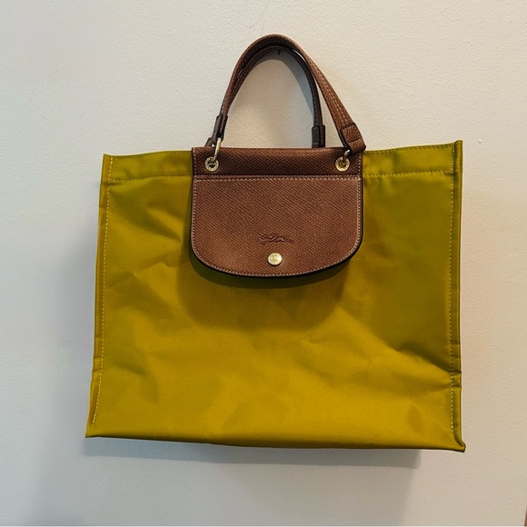 Longchamp | Bags | Cabas Longchamp Du March Tote In Yellow Green Work ...